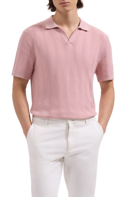 BUGATCHI Johnny Collar Basket Stitch Cotton Blend Short Sleeve Sweater
